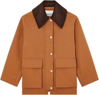 Ganni Femme, Vestes, Brun, Taille: 38 FR Veste boutonn&eacute;e &agrave; col en velours c&ocirc;tel&eacute;