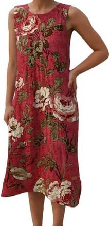 Generic Tabliers confortables grande taille pour femmes, dos r&eacute;glable, tabliers en lin, robe trap&egrave;ze, Rouge, L