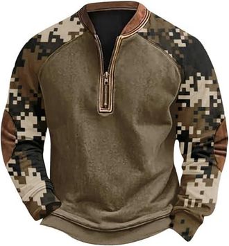 Generic Pull à fermeture éclair quart de temps pour homme - Pull décontracté à col montant - Pull de sport et de travail léger - Pull zippé pour homme, Vert, 