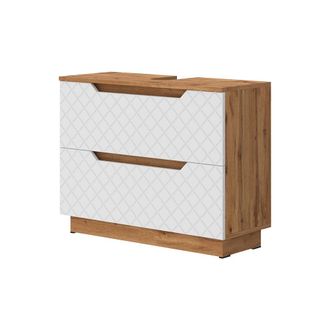 Vicco Waschbeckenunterschrank Lotta, Eiche/Wei&szlig; mit Kachelstruktur, 79.6 x 62.5 cm mit 2 Schubladen