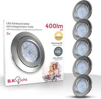 B.K.Licht 5er Set LED Einbaustrahler 230V schwenkbar, warmweiße Lichtfarbe, Lochmass 68mm, LED Spot, flach, Deckenspots, Spots, Einbauleuchten, Einbauspots, 86x