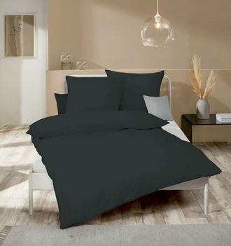 Kaeppel Fein Biber Bettwäsche Uni Einfarbig Anthrazit Modern zeitlos versch. Größen, Größe:155x220cm Bettwäsche