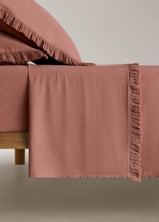 Mango Drap plat coton lav&eacute; volants en gaze effiloch&eacute; lit 150/160 cm rose g&eacute;ranium - Home - Lit 150/160 cm - MANGO HOME