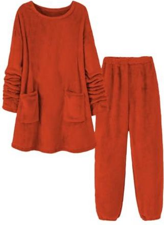 Generic Chemises de nuit longues en flanelle pour femmes - Ensemble de pyjamas &eacute;pais et confortables pour lautomne et lhiver - Haut rond &agrave; manches longues ave
