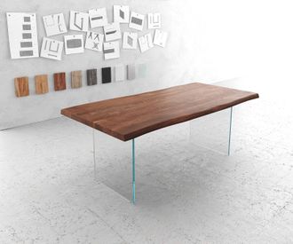 DELIFE Esstisch Edge 200x100cm XL Akazie Braun Glas Live-Edge, Esstische, Baumkantenmöbel, Massivholzmöbel, Massivholz