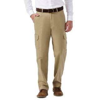 Haggar Herren Bequeme Stretch-Cargohose, Klassische Passform, Flache Vorderseite, Normale Gr&ouml;&szlig;en L&auml;ssige Hose, Khaki, 38W / 34L