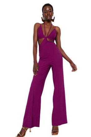 Trendyol Trendyol Damen Einfarbig Gewebter Jumpsuit Overalls, Pflaumenfarben, 60