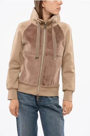 Herno RESORT Mock Neck Sweatshirt with Eco-fur Front size 42