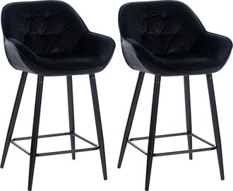 Clp 2er Set Barhocker Gibson Samt I Sitzhöhe 76 cm I Tresenstühle Mit Fußstütze, Farbe:schwarz