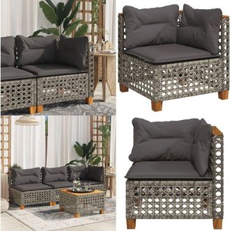 vidaXL Garten-Ecksofa mit Kissen Grau Poly Rattan - Gartenm&ouml;bel - Ecksofa - Outdoor M&ouml;bel - Terrassenm&ouml;bel - Lounge Set - Home & Living