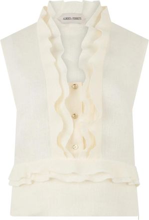 Alberta Ferretti Femme, Blouses et Chemises, Beige, Taille: 38 FR Blouse en lin avec volants