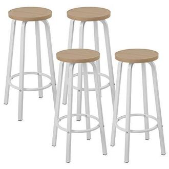Woltu Lot de 4 Tabourets de Bars Rond Structure en m&eacute;tal Assise en MDF,Ch&ecirc;ne Clair BH237hei-4