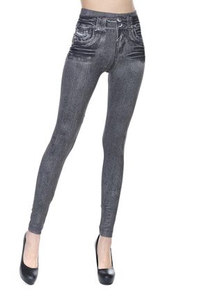 Onsoyours Damen Skinny Jeans-Look High Waist Denim Jeggings Streetwear Stretch Hose mit Taschen Pants Legging G Grau XL