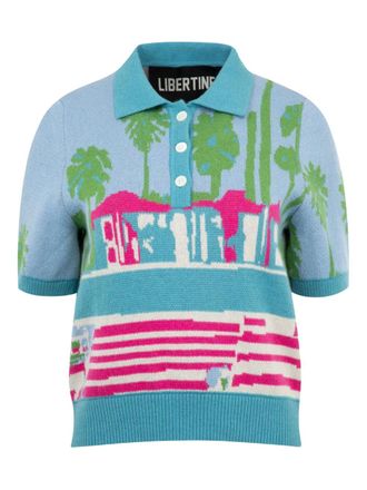 Libertine - Libertine polo Poolside à motif palmier en jacquard - Bleu