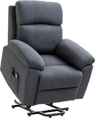 HOMCOM Fauteuil releveur électrique, Chaise Relax, massant et Dossier inclinable, Fauteuil électrique releveur avec Repose-Pied, télécommandes, revêtement Im