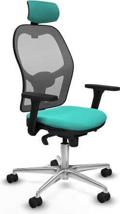 Piqueras y Crespo B&uuml;rostuhl mit 3D-Armen, h&ouml;henverstellbare Lendenwirbelst&uuml;tze und h&ouml;henverstellbares Kopfteil, Grau/T&uuml;rkis