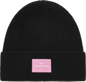 Zwillingsherz Damen Beanie Strickm&uuml;tze mit Moin Patch, Warme Winterm&uuml;tze aus Polyacryl-Viskose-Wolle, One Size, Modern Style f&uuml;r Alltag, Handw&auml;sche (Schwarz)