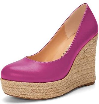 Castamere Femmes Haut High Talon Heel Compensé Plate-Forme Rond Bout Escarpins Slip-on Classique Cute Bureau Chaussures Magenta Rouge 39 EU