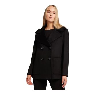 Elena Miro Femme, Manteaux, Noir, Taille: 48 FR Caban droit en drap de luxe