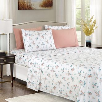 Elegant Comfort Weichstes und gem&uuml;tlichstes 6-teiliges Bettlaken-Set, 1500 Premium-Mikrofaser in Hotelqualit&auml;t, Tiefe Taschen, knitterfrei, 6-teiliges Blumenmuster-Be