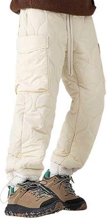 Generico Pantalon épais en duvet chaud en peluche avec doublure polaire pour homme Coupe vent rembourré, beige, XXL
