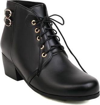 Generic Bottines Chelsea tendance à lacets pour femme Style britannique Bout rond Talon bloc Chaussures dhiver décontractées, Noir, 39.5 EU