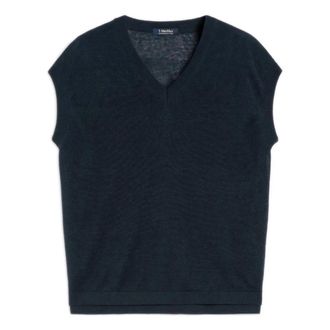 Max Mara Ghianda V-Ausschnitt Strick-T-Shirt - - Knitwear - Damen - Blau - S