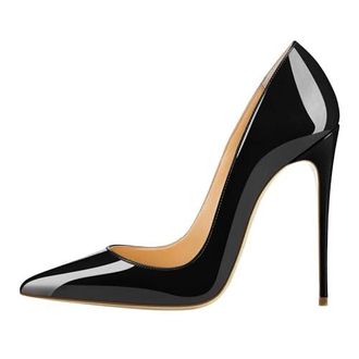 EDEFS Escarpins en Cuir Verni &agrave; Enfiler Talon Aiguille 12 cm Femme Bout Pointu Ferm&eacute; pour Soir&eacute;es Sexy & &Eacute;l&eacute;gantes Vernis Noir EU37