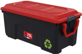 Sundis Locker, Aufbewahrungsbox mit deckel, 75 L, mit clips, aus recyceltem Kunststoff, verstärkt, stapelbar, ideal für Werkstatt, Transport, Garage, Heimwer