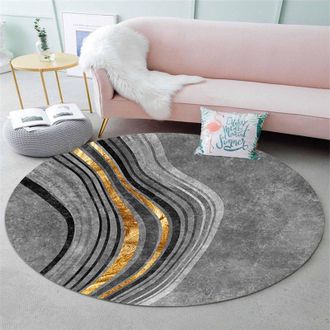 Generic Patchwork-Rundläufer-Teppich für Wohnzimmer Schwarz Grau Gold 60cm 80cm 100cm 120cm 140cm 160cm 180cm 200cm fusselfreie Teppiche für Schlafzimmer Wohn