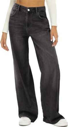 ORANDESIGNE Femme Y2K Jeans Taille Haute Jeans à Jambe Large Taille Basse Imprimé Vintage Baggy Hose Pantalon en Denim Droit Slim Flare Jean E-Girl Streetwear ZF 