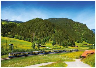 Wallario Poster - Eisenbahn in Einer Sommerlandschaft in der Schweiz in Premiumqualit&auml;t, Gr&ouml;&szlig;e: 70 x 100 cm (Riesenposter)