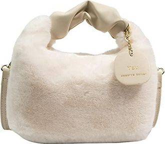 Generic Sac &agrave; bandouli&egrave;re en peluche pour femme - Sac &agrave; main tendance avec poign&eacute;e sup&eacute;rieure - Sac &agrave; bandouli&egrave;re avec fermeture &eacute;clair, blanc, Small