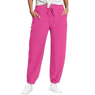 Generic Nuoke pantalon fluide femme &eacute;t&eacute;,Pantalon large en lin pour, d&eacute;contract&eacute;, ample, taille haute, pour la plage, avec poches Short Pyjama Carreaux (Hot Pi