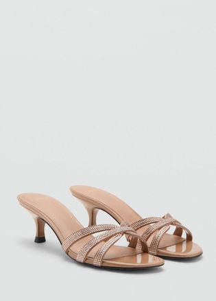 Mango Sandales talon lani&egrave;re strass nude - Femme - 35 - MANGO