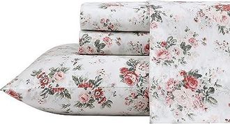Laura Ashley Bettwäsche-Set für Doppelbett, Baumwollperkal, leicht und atmungsaktiv, Heimdekoration (Ashfield Pink, Twin)