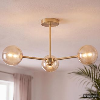 Loistaa home24 Deckenleuchte 3-flammig 62 x 25 x 62cm Gold/Gold Material: Glas, Metall LED G9