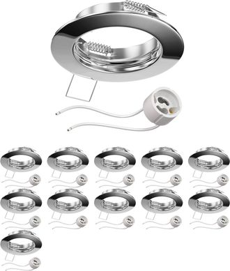 LEDs Com 12 Stück Deckeneinbaurahmen FERE, rund, chrom glänzend (GU10/MR16/GU5,3/50mm) inkl. GU10 Fassung