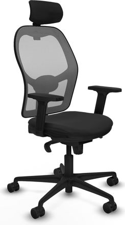 Piqueras y Crespo Schwarzer B&uuml;rostuhl mit 2D-Armlehnen, h&ouml;henverstellbarer Lendenwirbelst&uuml;tze und h&ouml;henverstellbarem Kopfteil, 5 Positionen, Grau/Schwarz