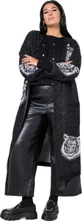 STUDIO UNTOLD Damen gro&szlig;e Gr&ouml;&szlig;en &Uuml;bergr&ouml;&szlig;en Plus Size Long-Strickjacke, lang und offen, Tigerkopf schwarz 54+ 845697100-54+