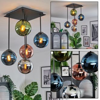 HOFSTEIN Deckenleuchte Gastor, 5-flammige Deckenlampe aus Metall/Glas in Schwarz/Chrom/Rauch/Kupfer/Gr&uuml;n/Blau, Leuchte im Vintage-Design (Schirme &Oslash; 15 cm), E14