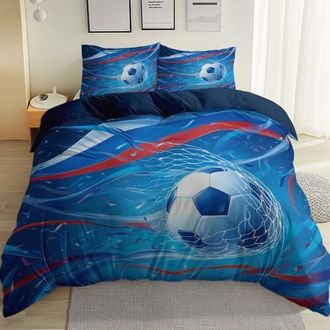 Generic Housse de Couette 240 x 260 cm, Ensemble de Literie Microfibre Bleu fonc&eacute; Facile dEntretien Fermeture &Eacute;clair, Imprim&eacute; Drapeau Simple &eacute;l&eacute;ment de Footba