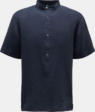 04651/ Herren - Popover-Kurzarmhemd Linen Guru Grandad-Kragen navy