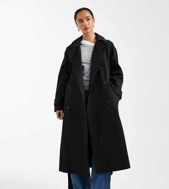 Asos Petite ASOS DESIGN Petite - Longline-Trenchcoat aus Baumwolle in Schwarz mit wasserabweisendem Finish