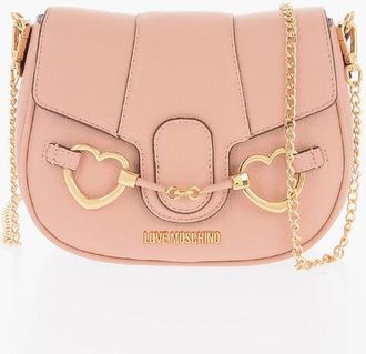 Moschino LOVE Faux Leather Saddle Bag With Golden Heart Shaped Clamp size Unica