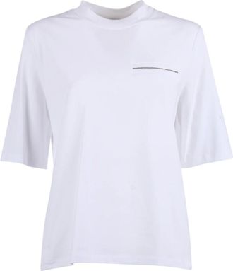 PESERICO Femme, Tops, Blanc, Taille: 42 FR T-shirt en jersey de coton stretch