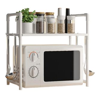 Generico F&uuml;r Mikrowelle: Multifunktionaler Mikrowellenherd mit seitlichen Haken, doppellagiger St&auml;nder, platzsparend, abnehmbare PP-Stahlkonstruktion, Aufbewah