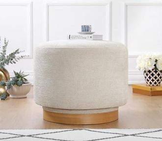 Atelier Del Sofa Stylish Cream Pouffe, 55 x 55 x 43 cm | 100% Cotton, 6 cm Medium Hard Sponge, Oak Wood Legs, 360° Rotatable | Perfect for Modern Living Spaces