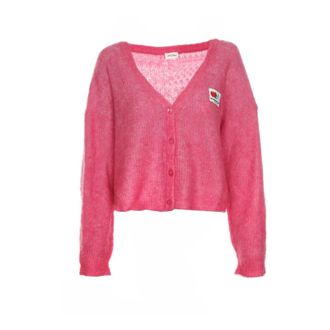 American Vintage Femme, Pulls, Rose, Taille: 40/42 FR Cardigan en Tricot Doux avec Profond Col en V