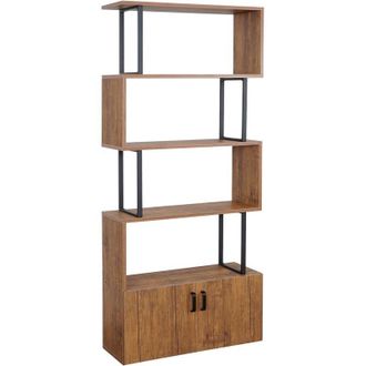 Hhg B&uuml;cherregal HHG 187, Regal Standregal Raumteiler Wohnregal, Staufach mit T&uuml;r 183x80cm 3D-Struktur Wildeiche-Optik